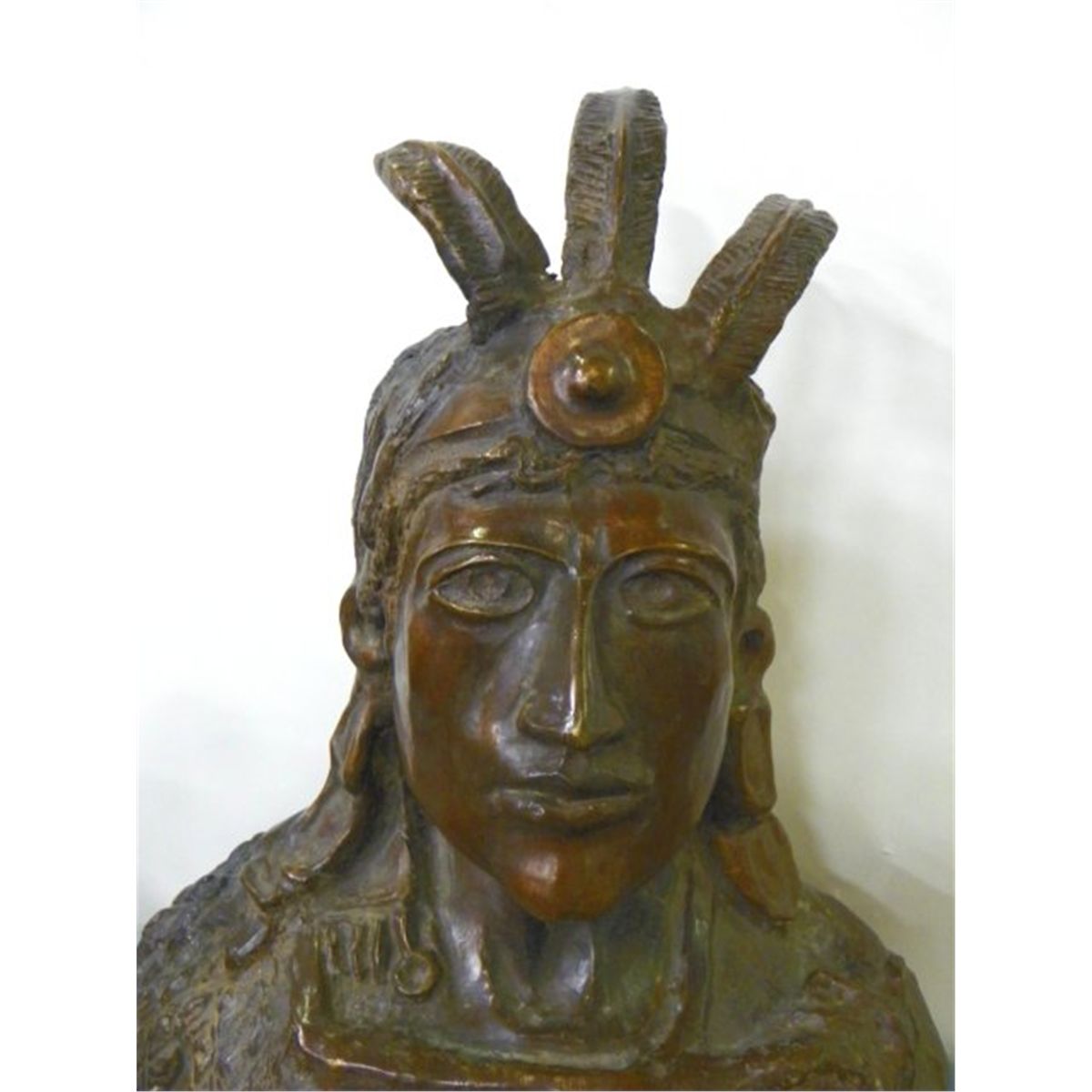 Aztec Indian bronze bust sculpture
