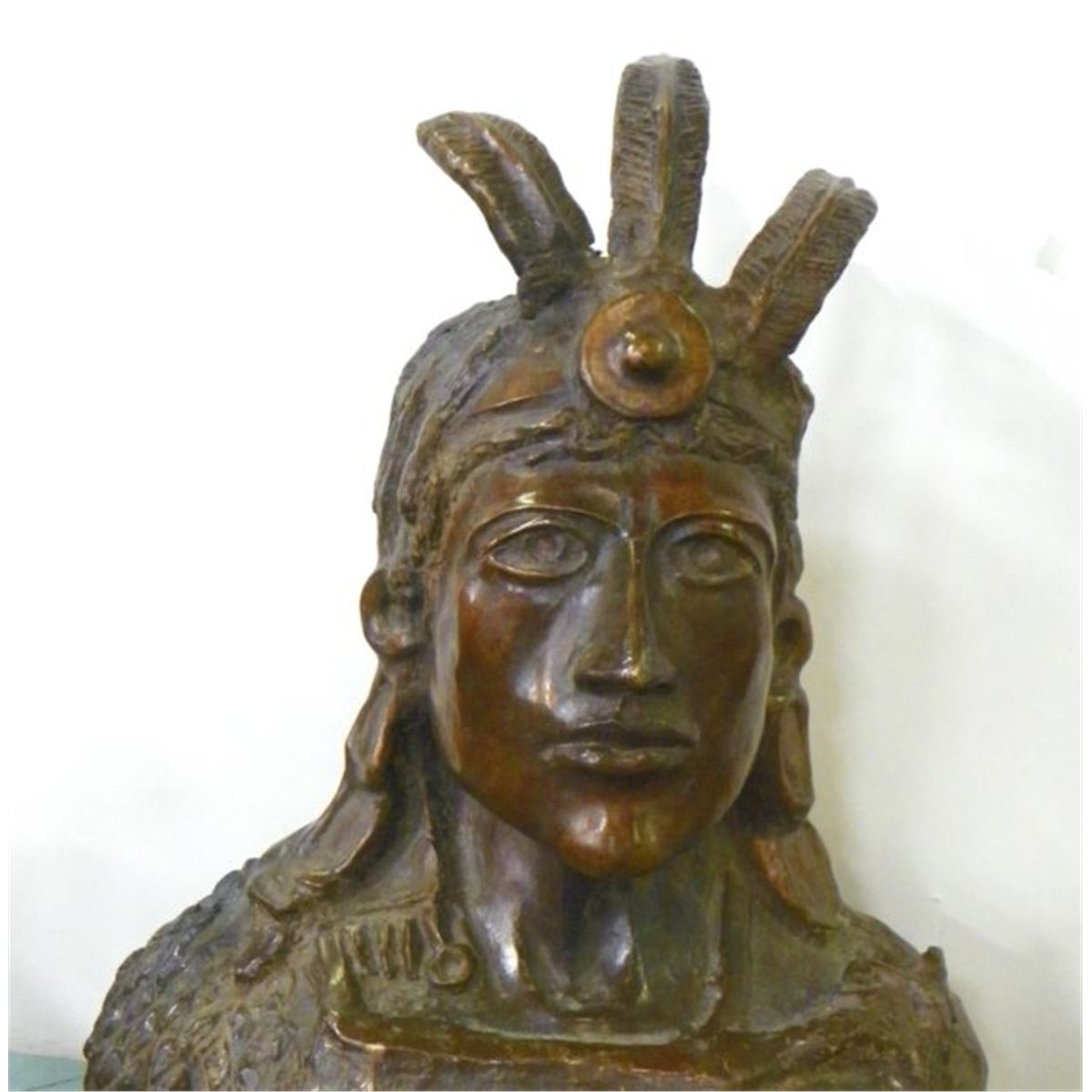 Aztec Indian bronze bust sculpture