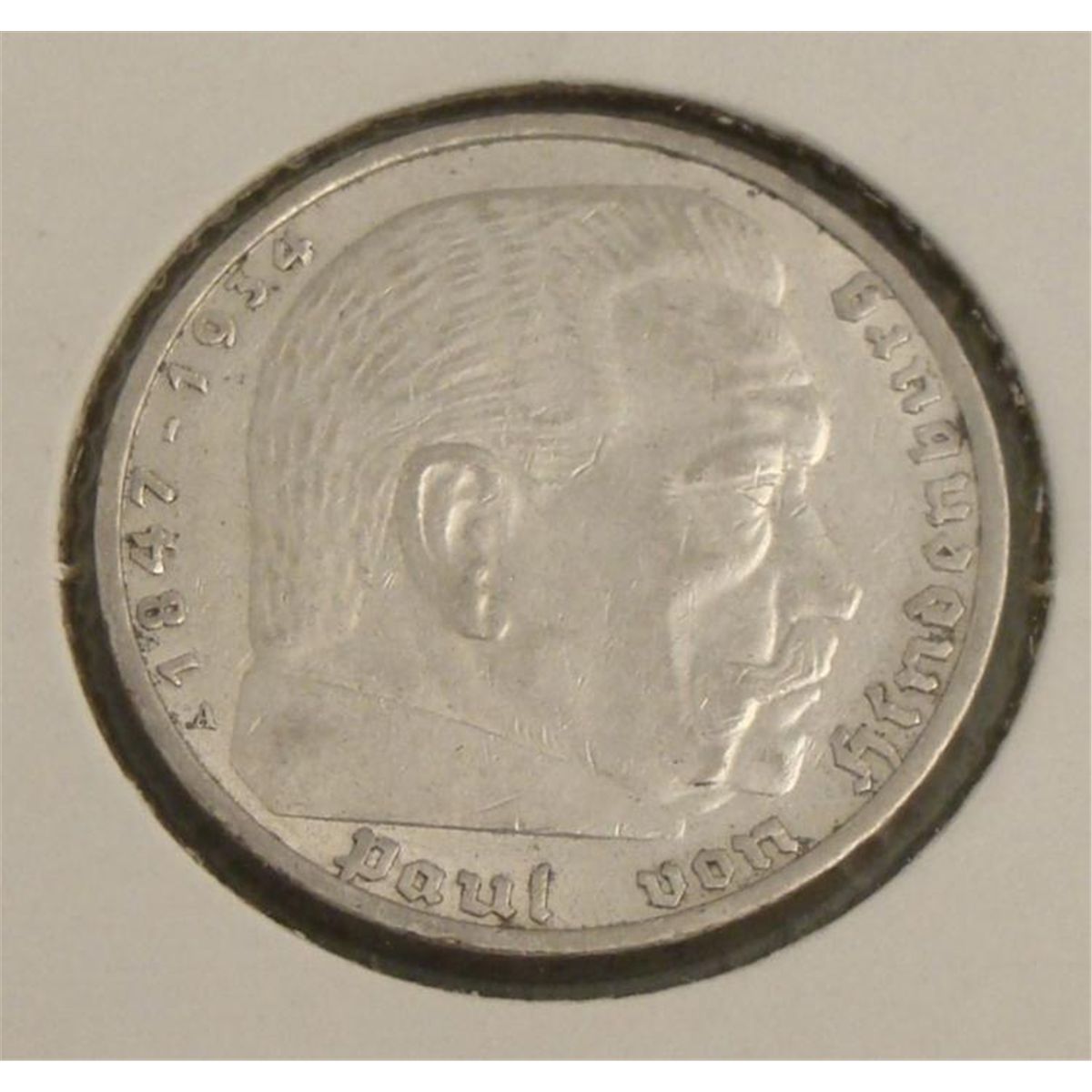 1936 NAZI 5RM COIN-EAGLE SWASTIKA HINDENBURG 90% SILVER