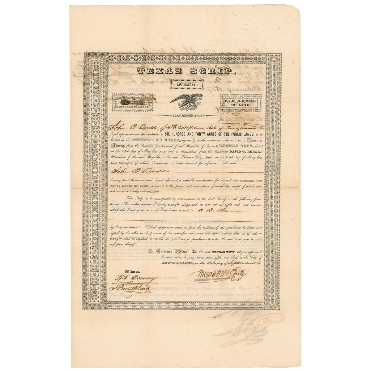 Republic of Texas Land Scrip