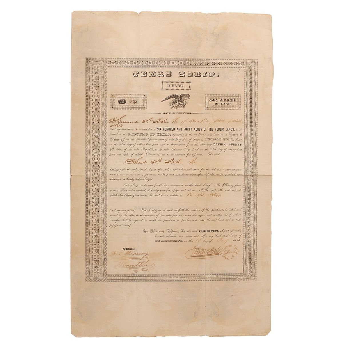 Republic of Texas Land Scrip