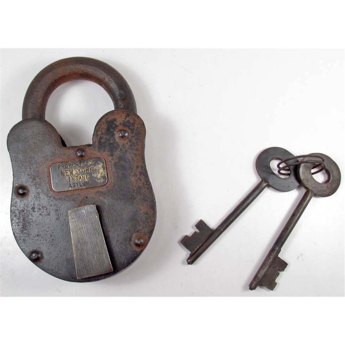CAST IRON NY INSANE ASYLUM PADLOCK GATE LOCK W/ KEYS