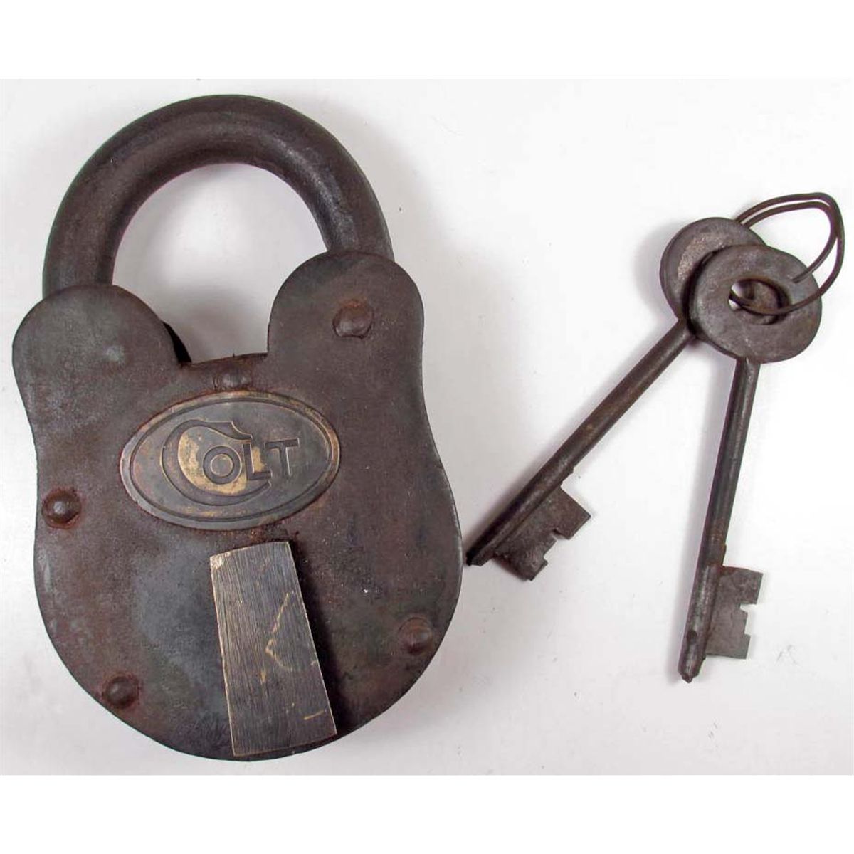 CAST IRON COLT GUN PISTOL PADLOCK W/ KEYS