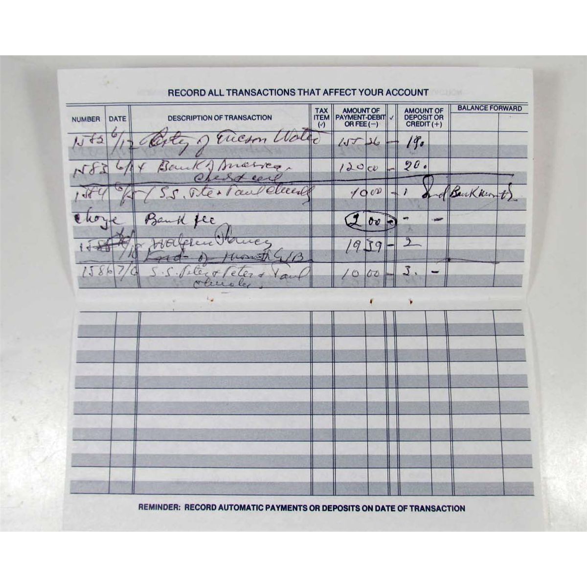 FAMOUS GANGSTER JOE BONANNO HAND WRITTEN CHECK REGISTER W/ COA