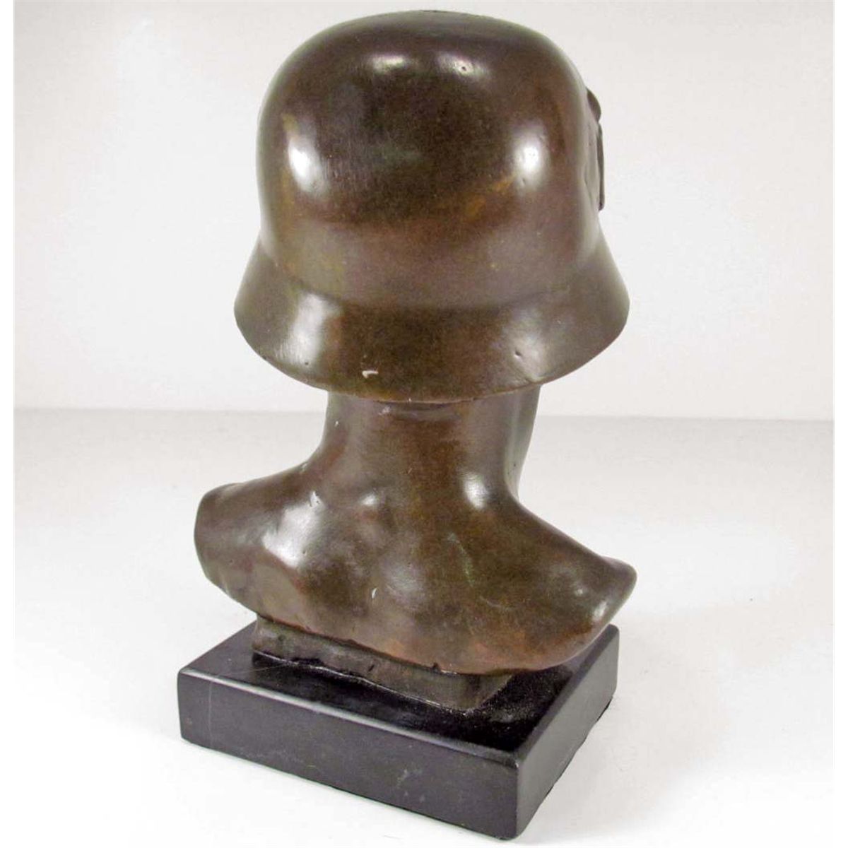 GERMAN NAZI ARMY BRONZE SOLDIER BUST STATUE W/ MARBLE BASE