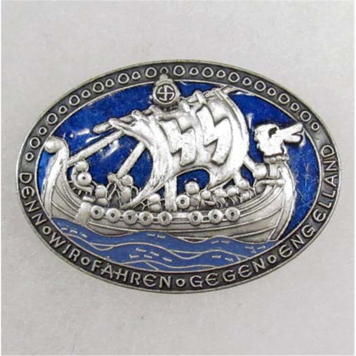 GERMAN NAZI SS VIKING SHIP ENAMELED BADGE