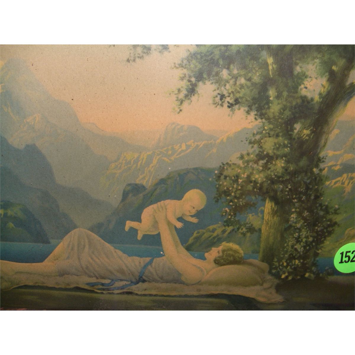 framed Maxfield Parrish? style print woman with baby