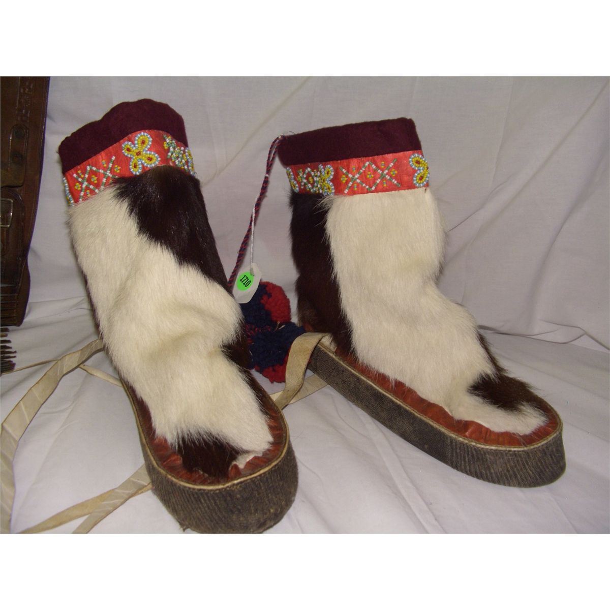 Native American seal skin boots with beadwork