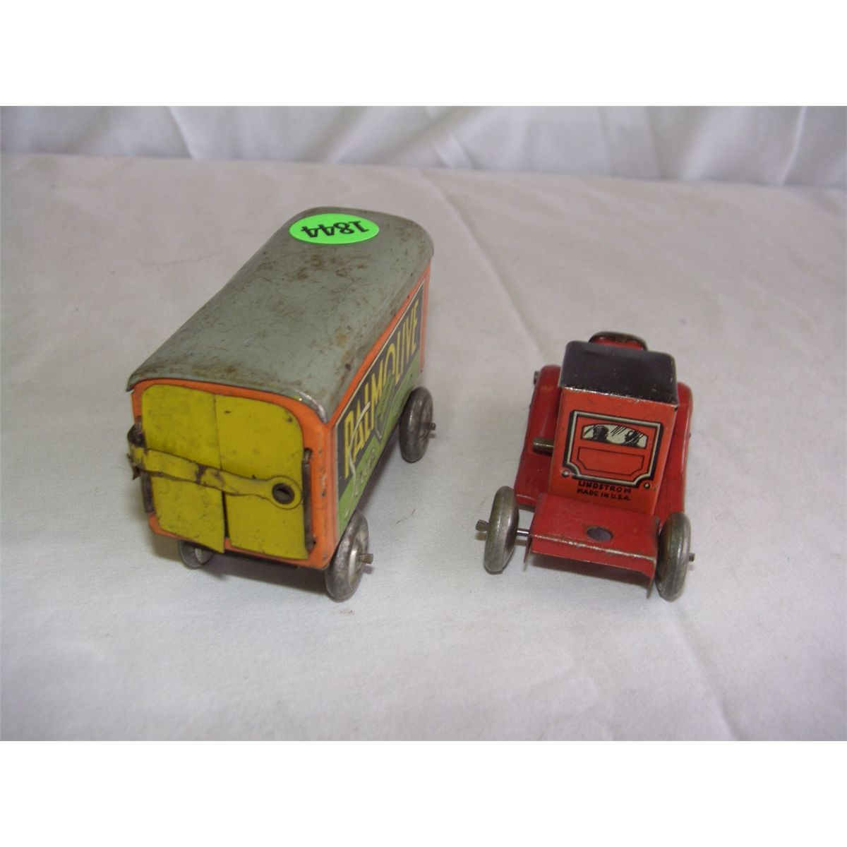 rare tin litho Lindstrom wind up toy truck and trailer