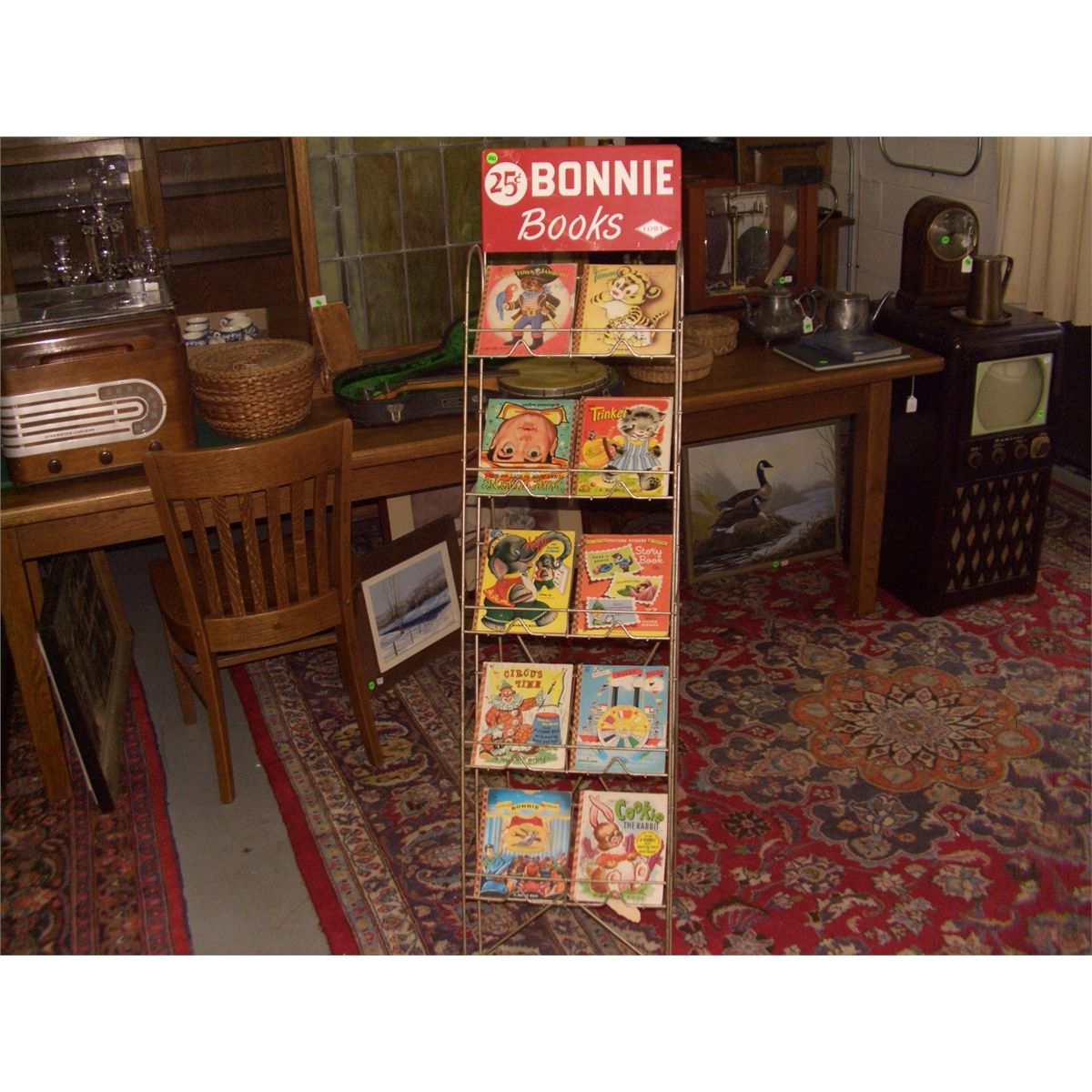 vintage wire kids book rack store display with books SSR