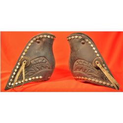 Tapaderos, studded and tooled, feather pattern, excellent condition Est ...