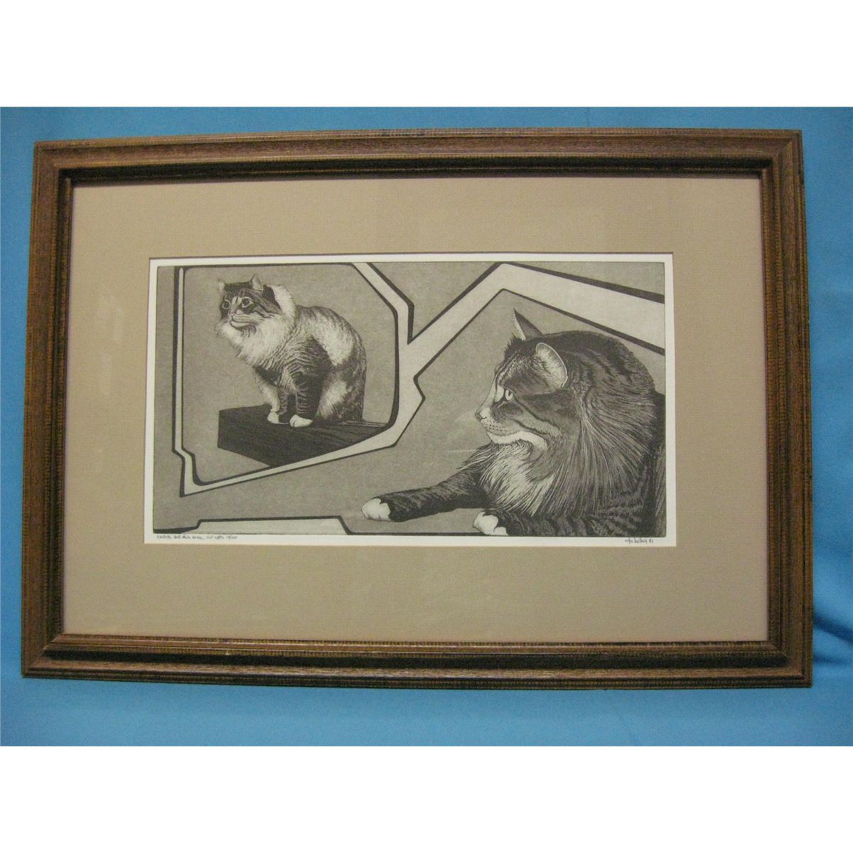 Mike Hollern, Nicolette & Dick Bones, Cats, etching, 14/100, 8 x 15 ...