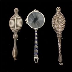 3 ENAMEL, SILVER, STEEL LORNETTES.