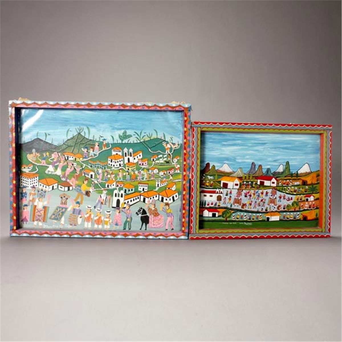 2 Ecuador Andes folk art painting parchment