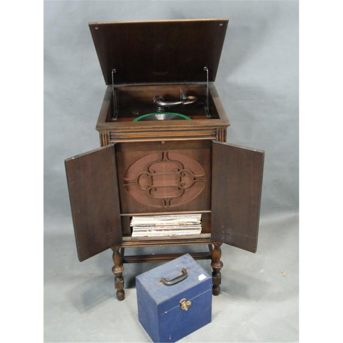 Brunswick Victrola in walnut case with records