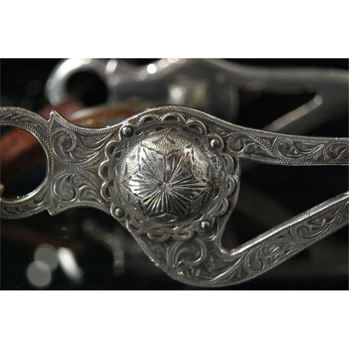 Vintage Fleming engraved nickel silver concho bit