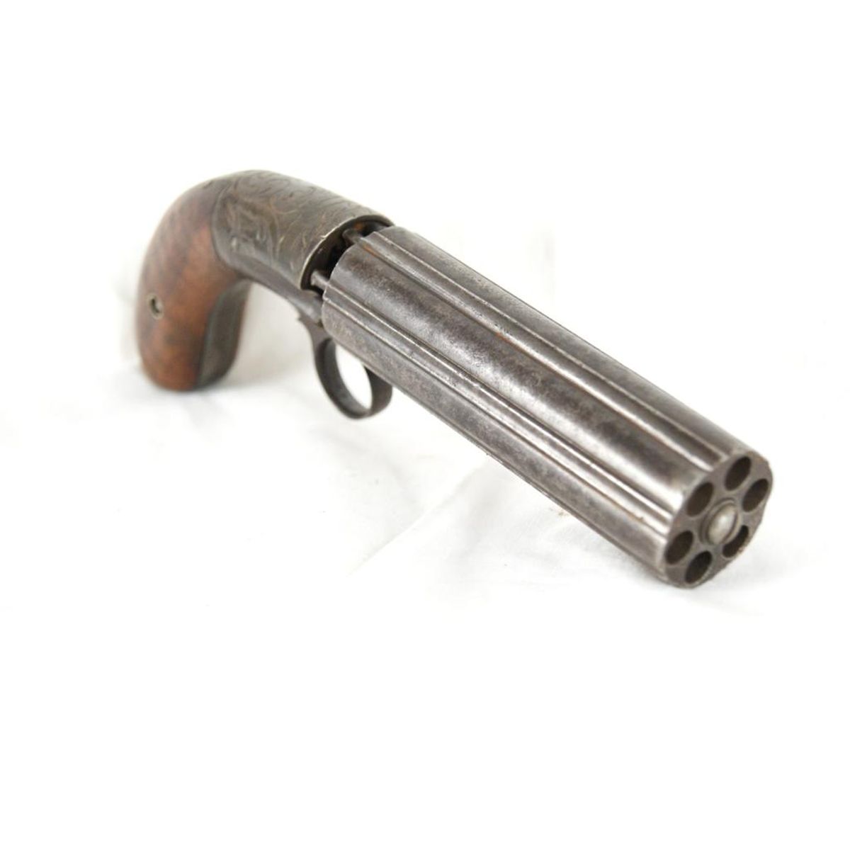 Antique 6 shot Percussion Pepper box - cased