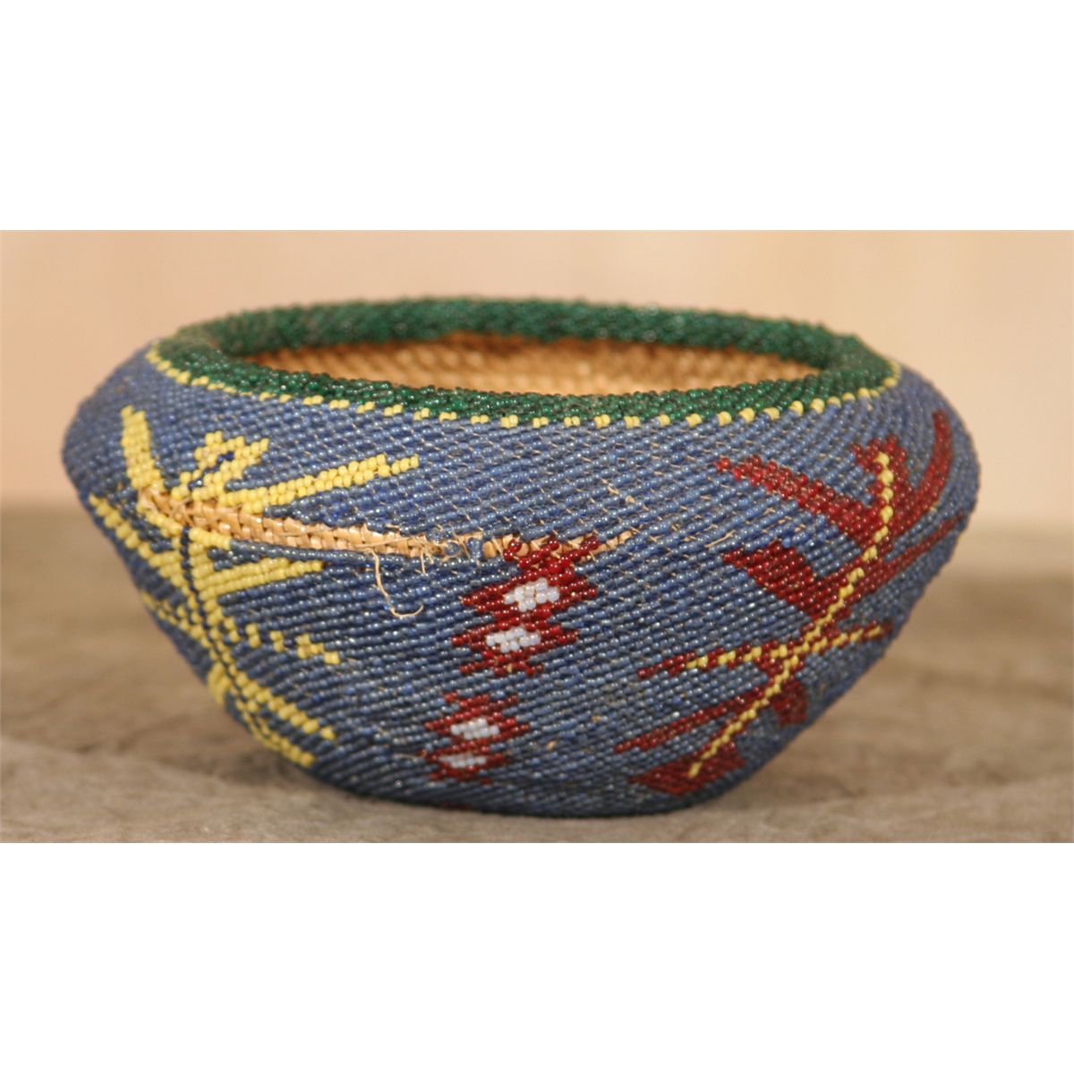 Colorful Paiute Bead Covered Basket