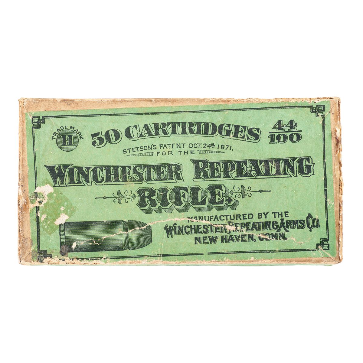 Vintage Box of Winchester 44/100 Henry 44 Flat Tip Rimfire Cartridges