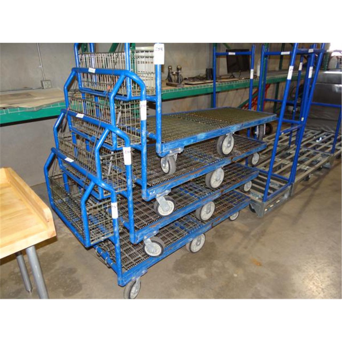 6 WHEEL BLUE STOCKING CART W/ BASKET