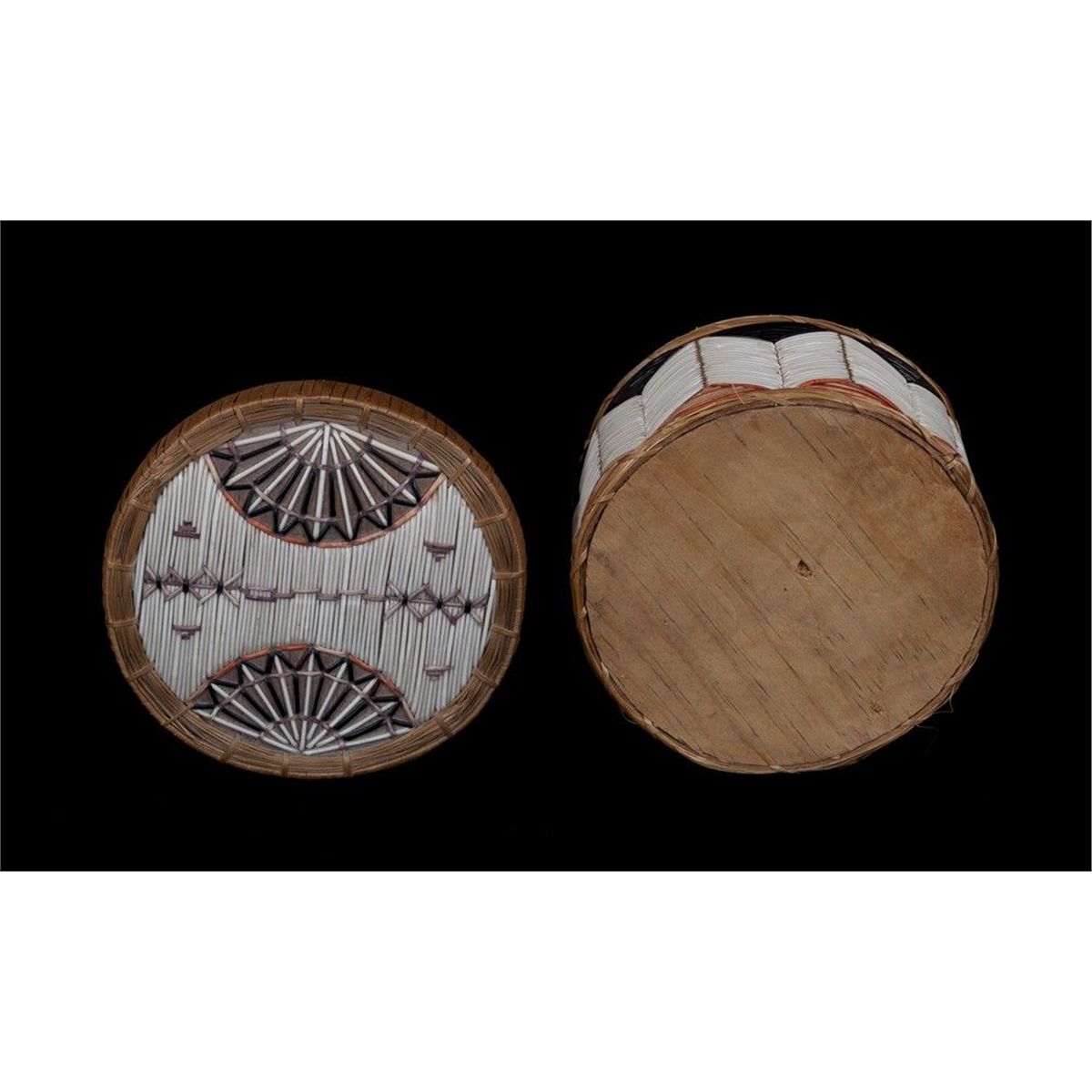 Micmac Birch Bark and Porcupine Quill Lidded Basket with Geometric ...