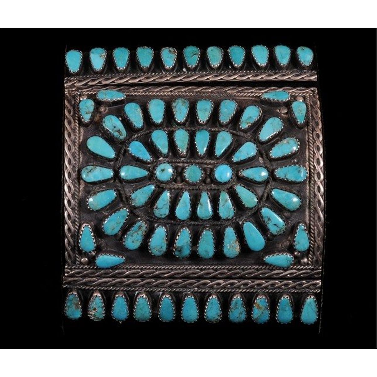 Zuni Silver and Turquoise Ketoh (Bow Guard) 4"x 3 1/4" 108 GMS