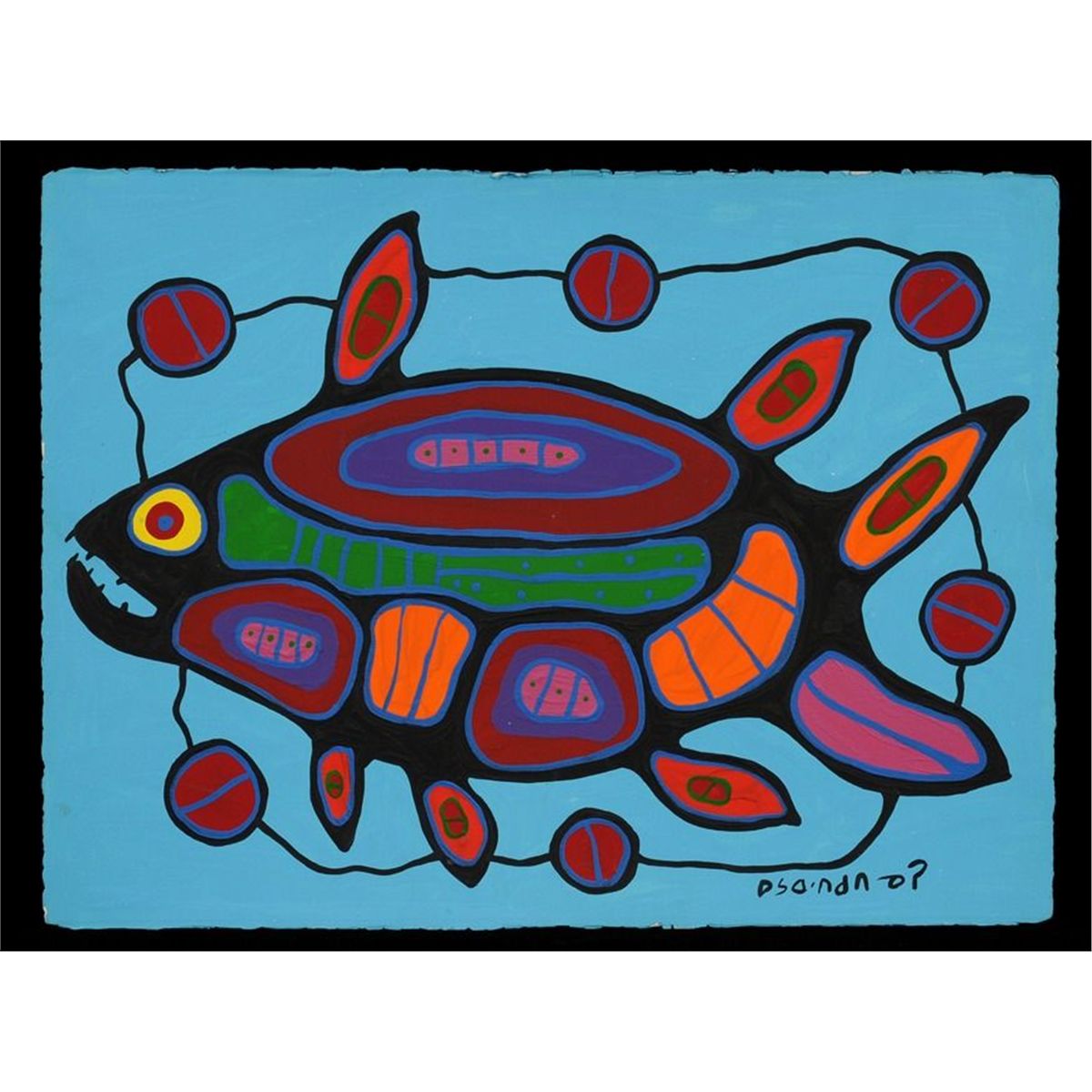 Norval Morrisseau Painting on Paper of Spirit Fish 22 1/2"x 30" Fine ...