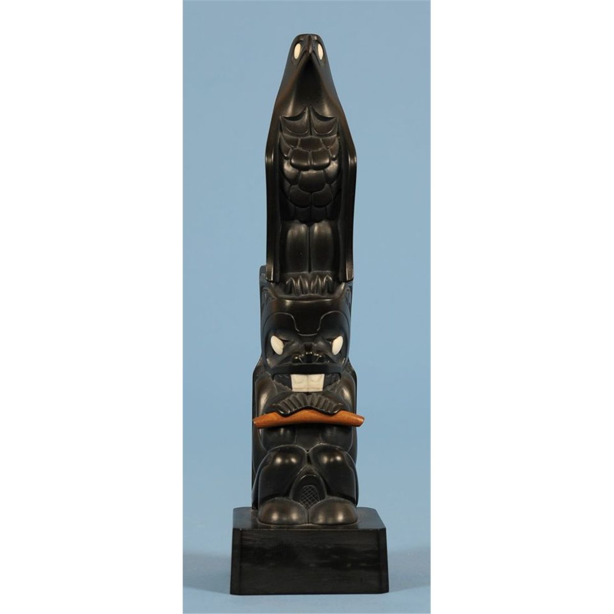 Haida Argillite Totem Carved with Eagle and Bear Signed J. Yeltatzie 8/ ...