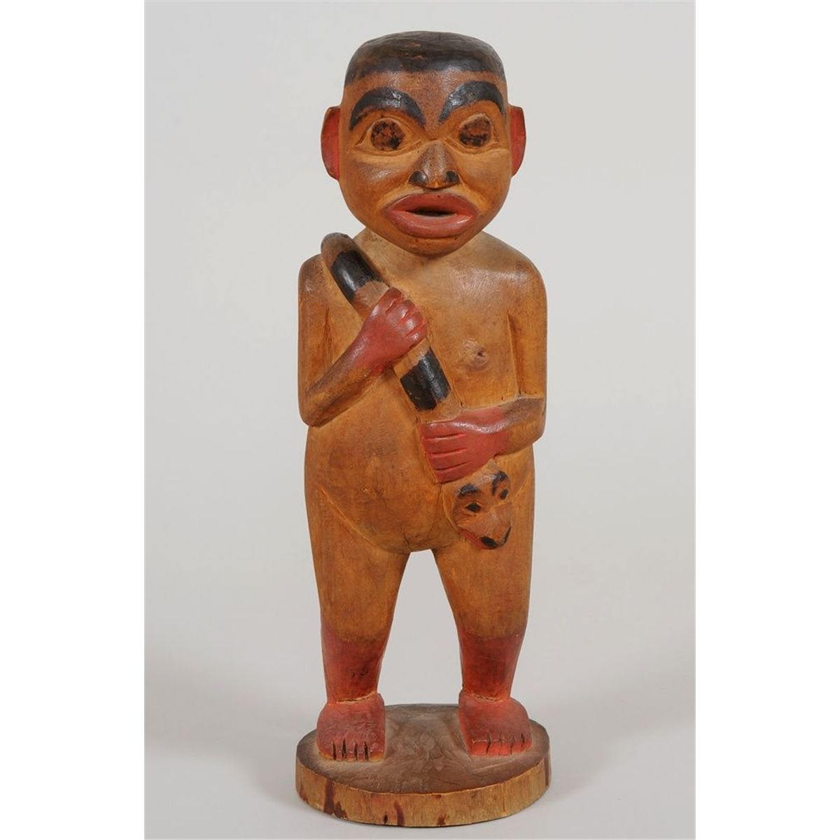 19TH C. Tlingit Shaman Figure Holding a Serpent - Carved Alder with ...