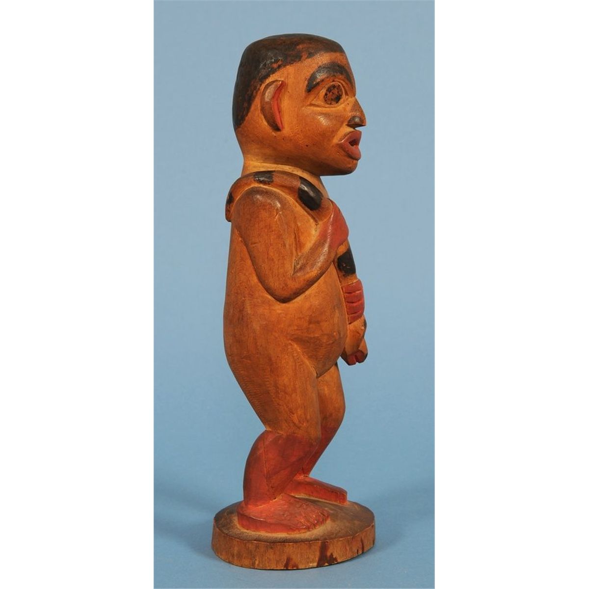 19TH C. Tlingit Shaman Figure Holding a Serpent - Carved Alder with ...