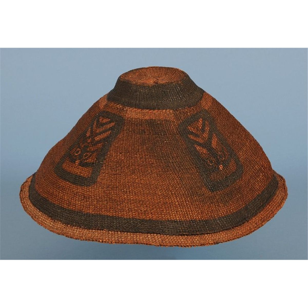 19TH C. Salish Cedar Bark Hat with Painted Upside Down Copper Design 14 ...