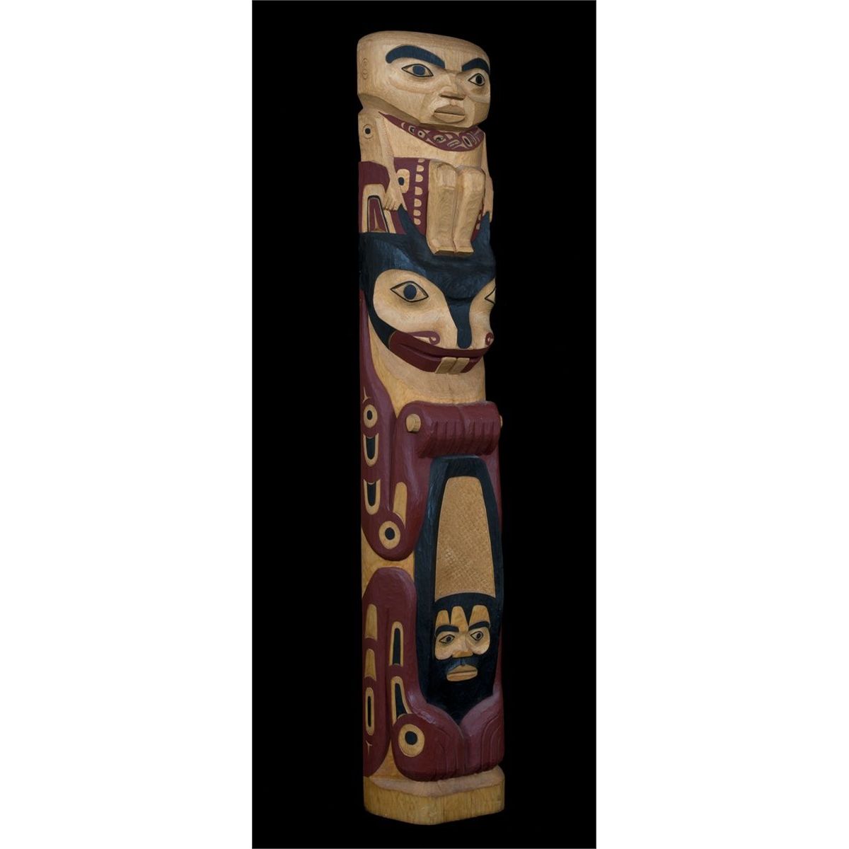 Haisla Yellow Cedar Totem Carved with Chief and Beaver Sitting on Tail ...