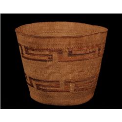 19TH C. Tlingit Spruce Root Basket with Key Border Design 7" D. 5 1/2 ...