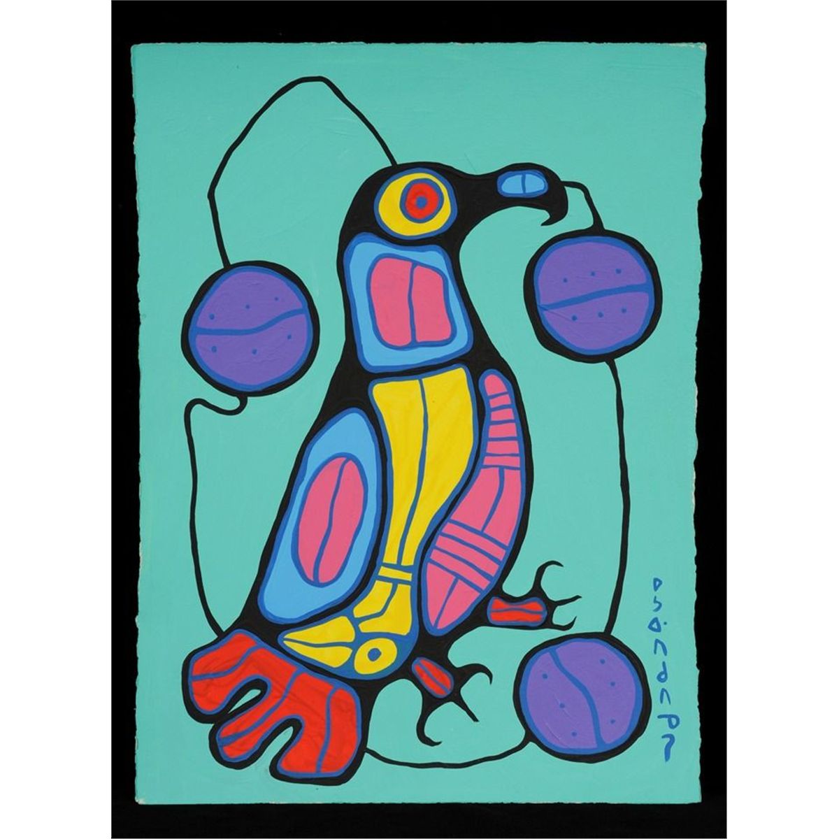 Norval Morrisseau Original Painting on Paper of a Bird 22"x 30" Fine ...