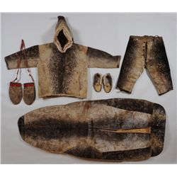 Seal Skin Parka and Pants, Sleeping Bag and Moccasins with Caribou Hide ...