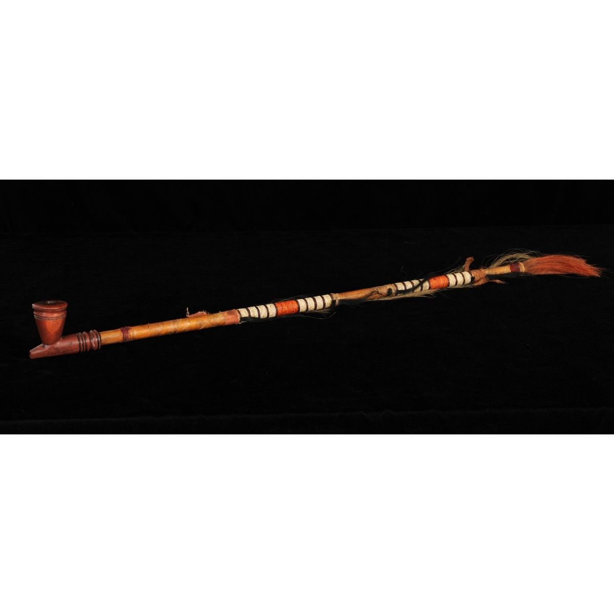 Plains Catlinite Pipe with Rawhide Quill Work Covered Wood Stem 3 1/4 ...