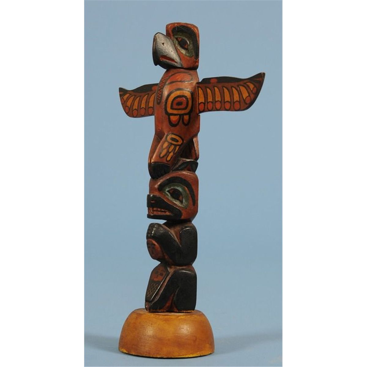 Tlingit Totem Carved with Thunderbird and Bear Holding Human 6 1/2" H ...