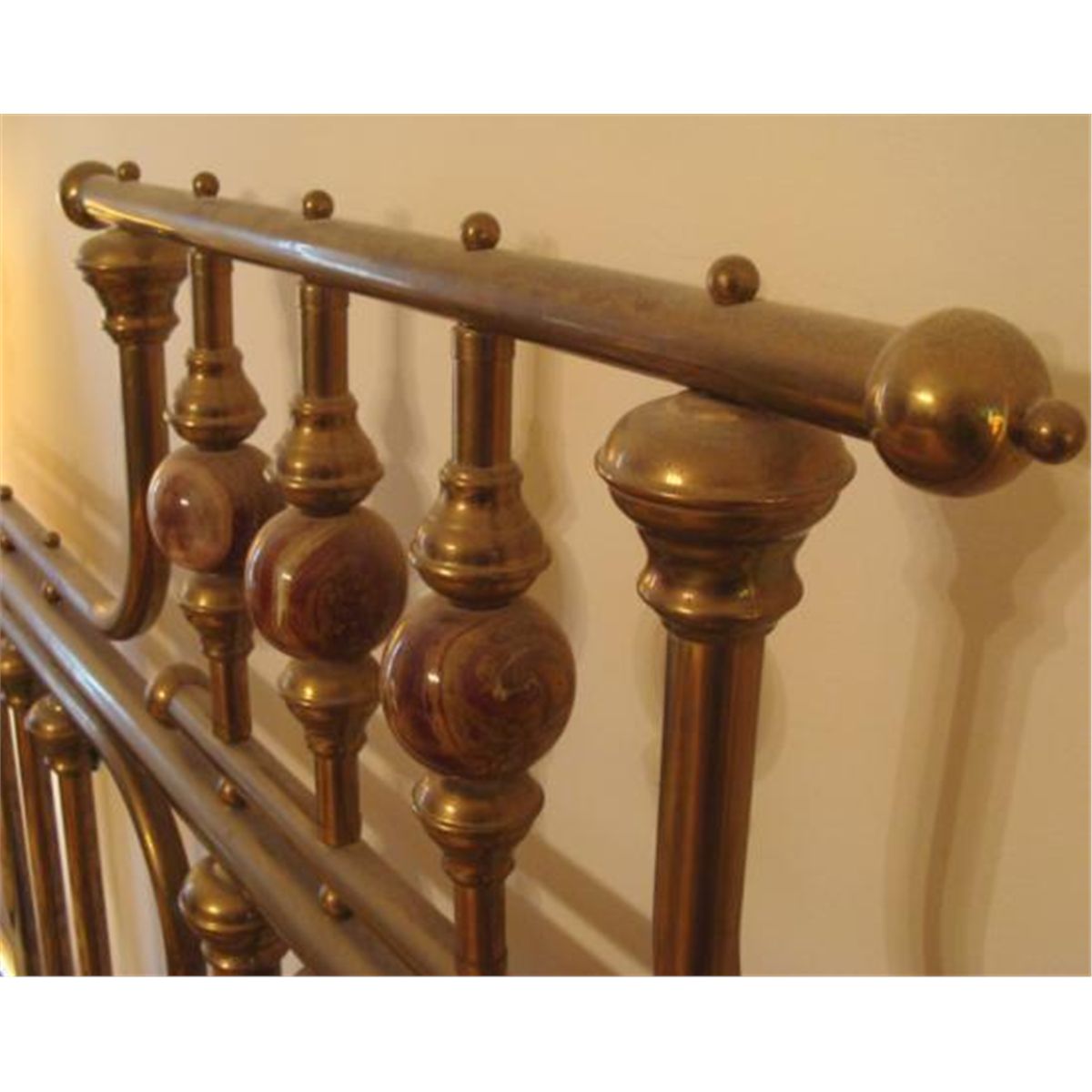 Vintage Brass & Marble Poster Bed King Size Frame