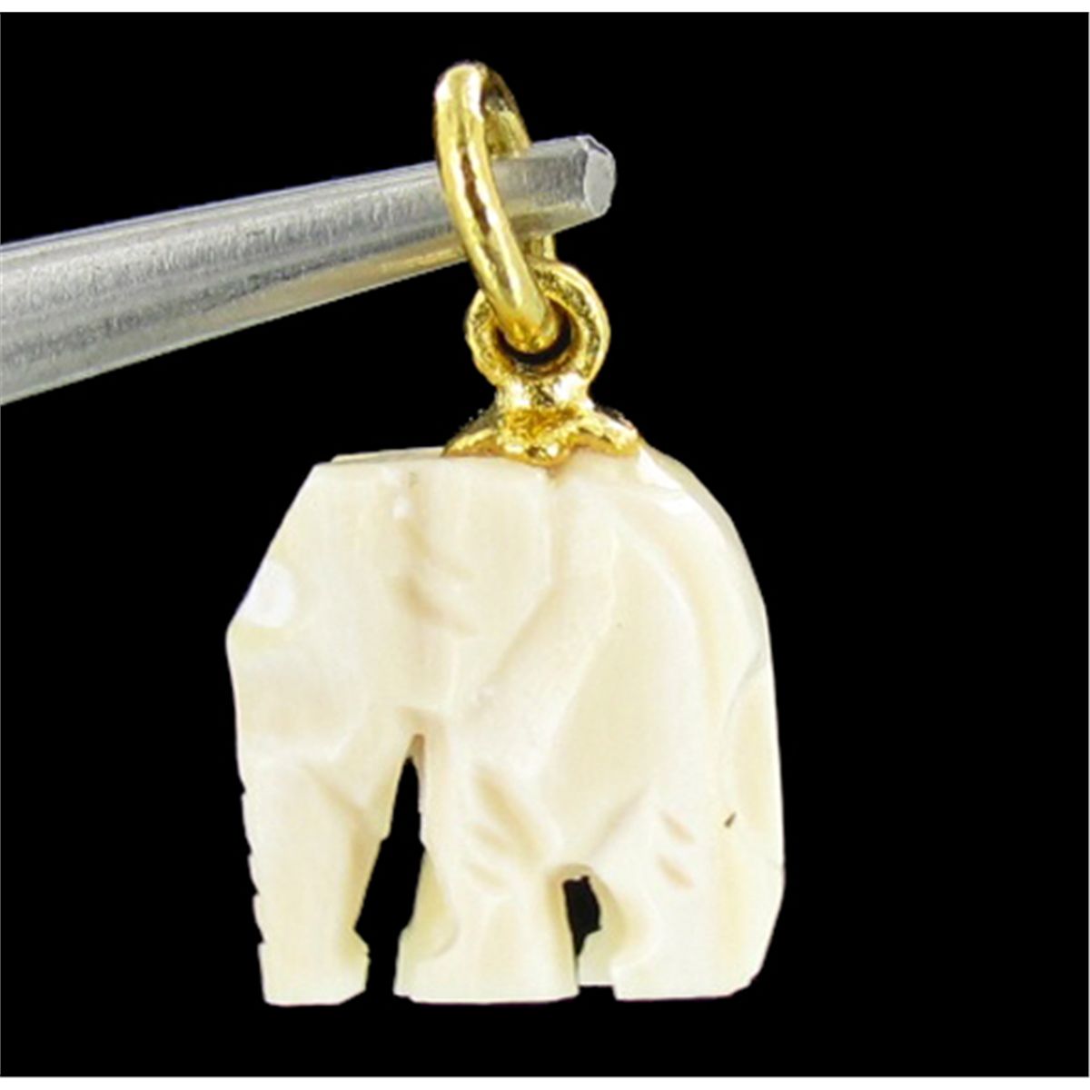 Ivory Carved Elephant Pendant w/ Gold Vermeil (JEW-2399)