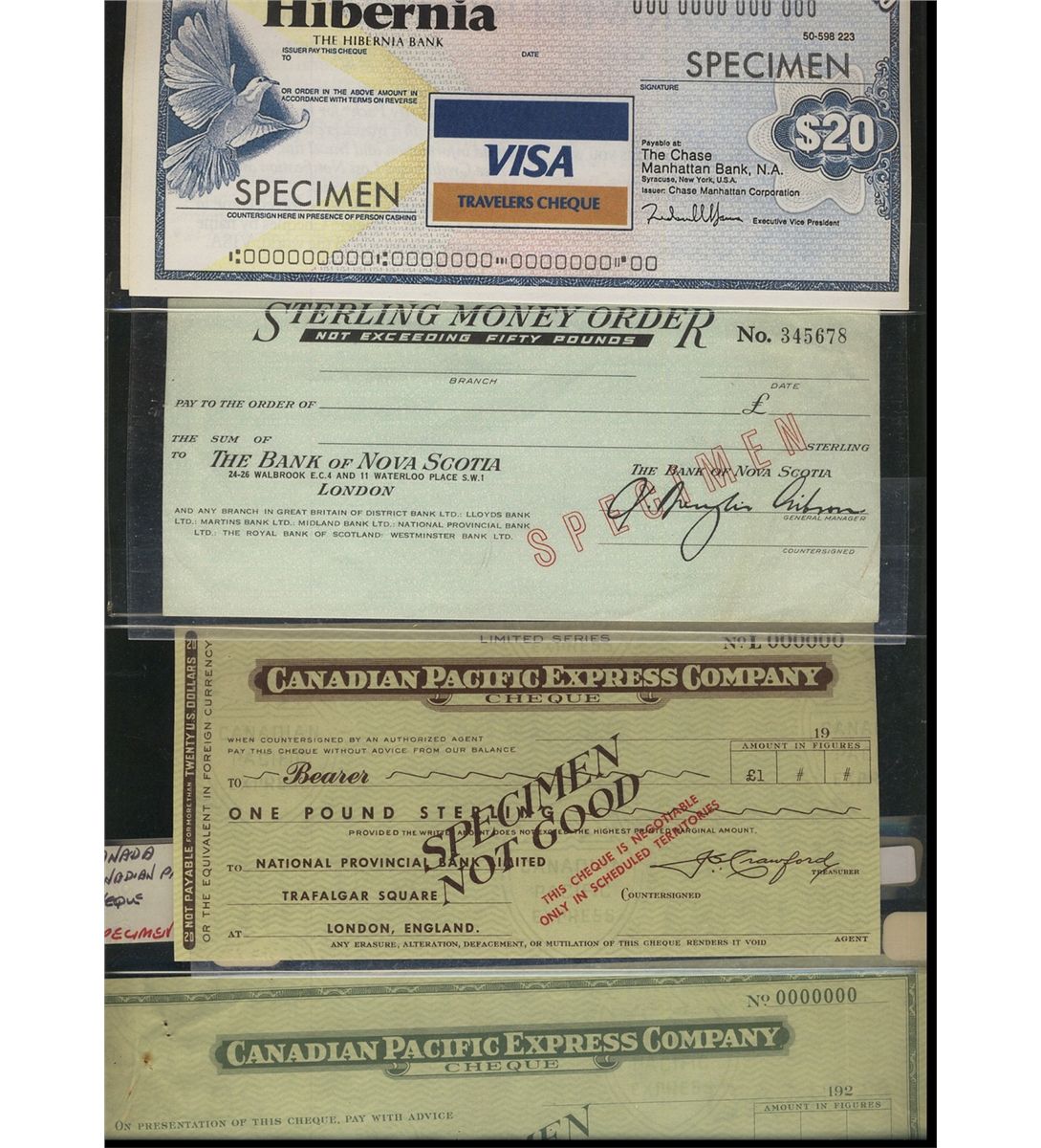 Canada Pacific Express Company Checks. Includes 10 Specimen examples ...
