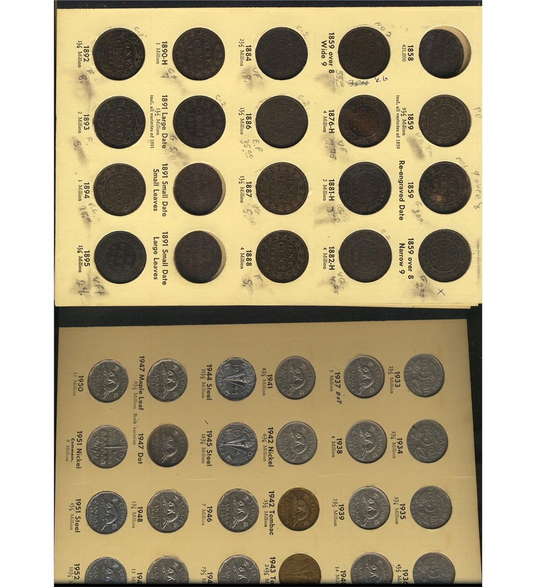 1859 to 1962 1¢ Coin Set. This partial set comes housed in Old green ...