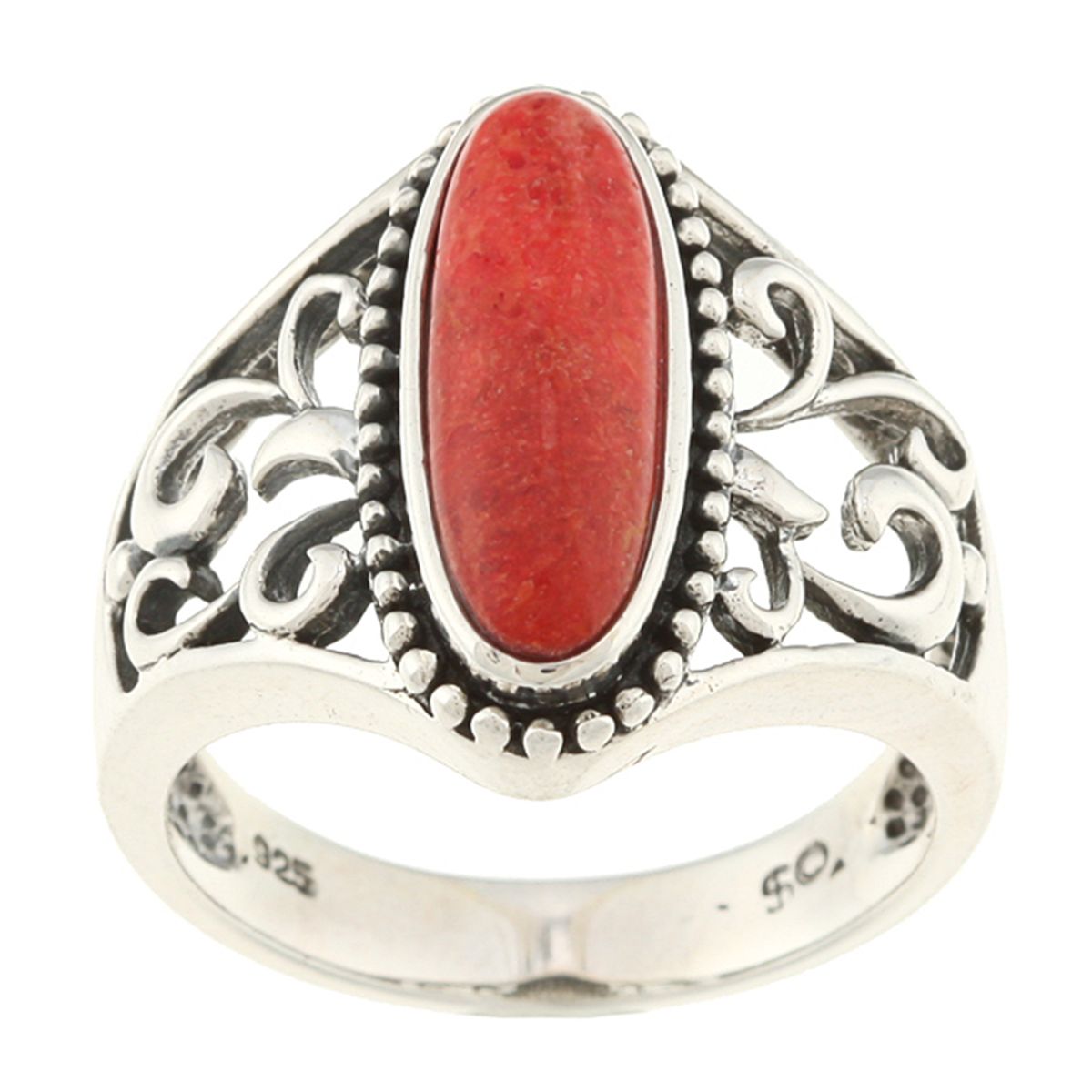 Southwest Moon Sterling Silver Red Coral Filigree Ring