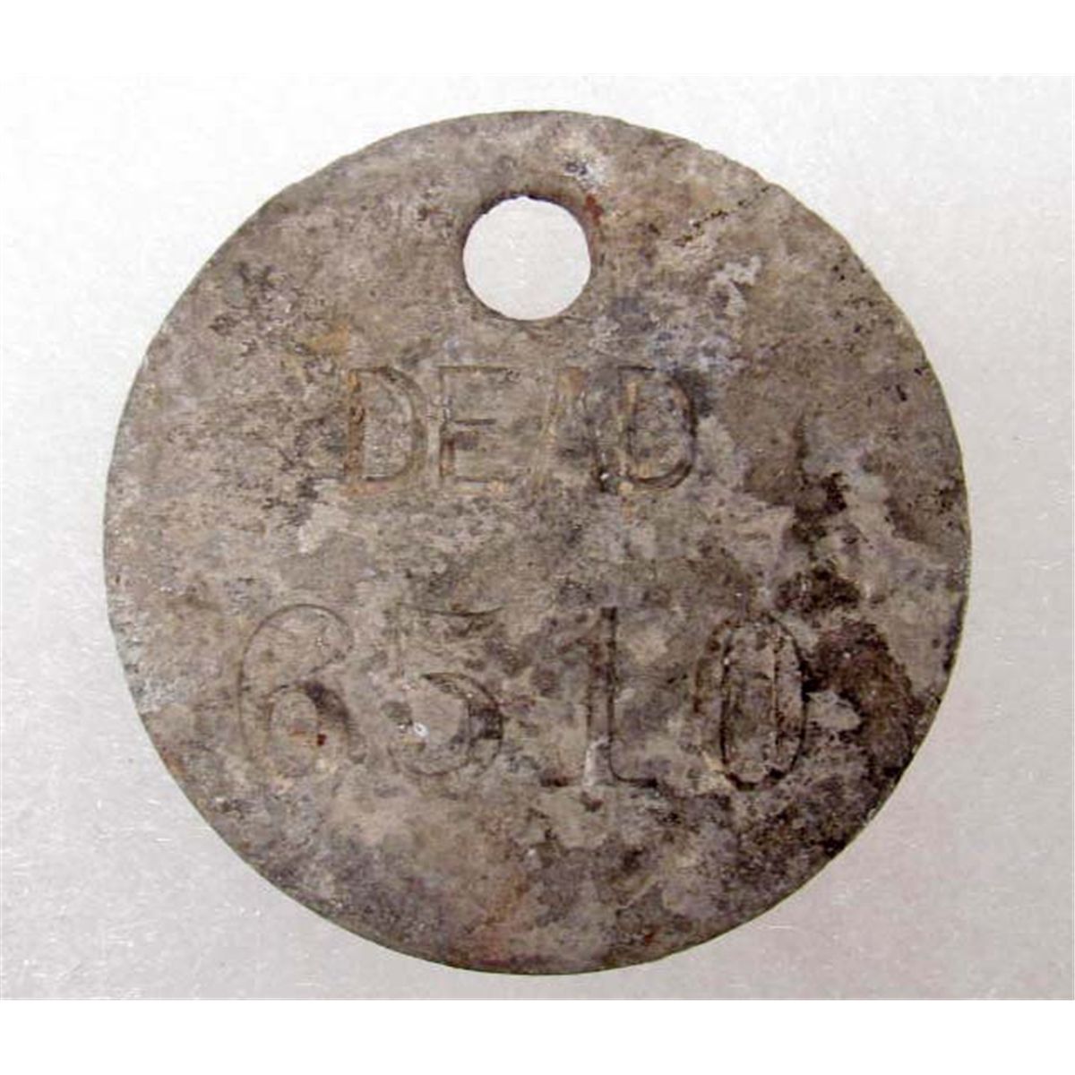 SPANISH AMERICAN WAR ERA METAL ENGRAVED "DEAD" TOE TAG