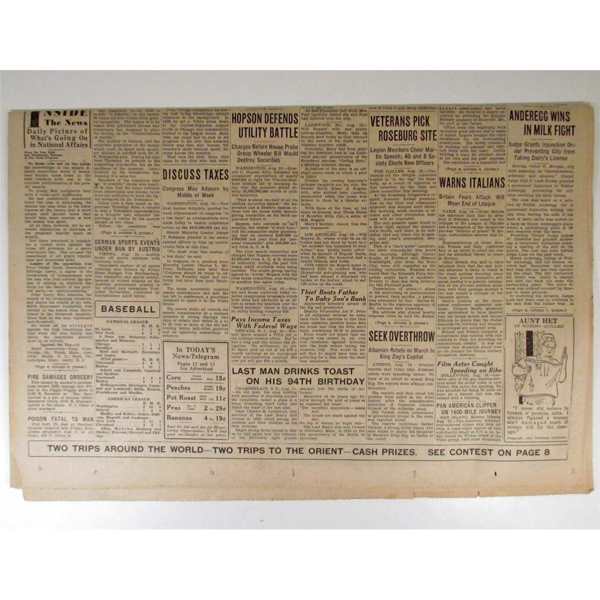 1935 NEWSPAPER "THE NEWS TELEGRAM" PORTLAND OREGON