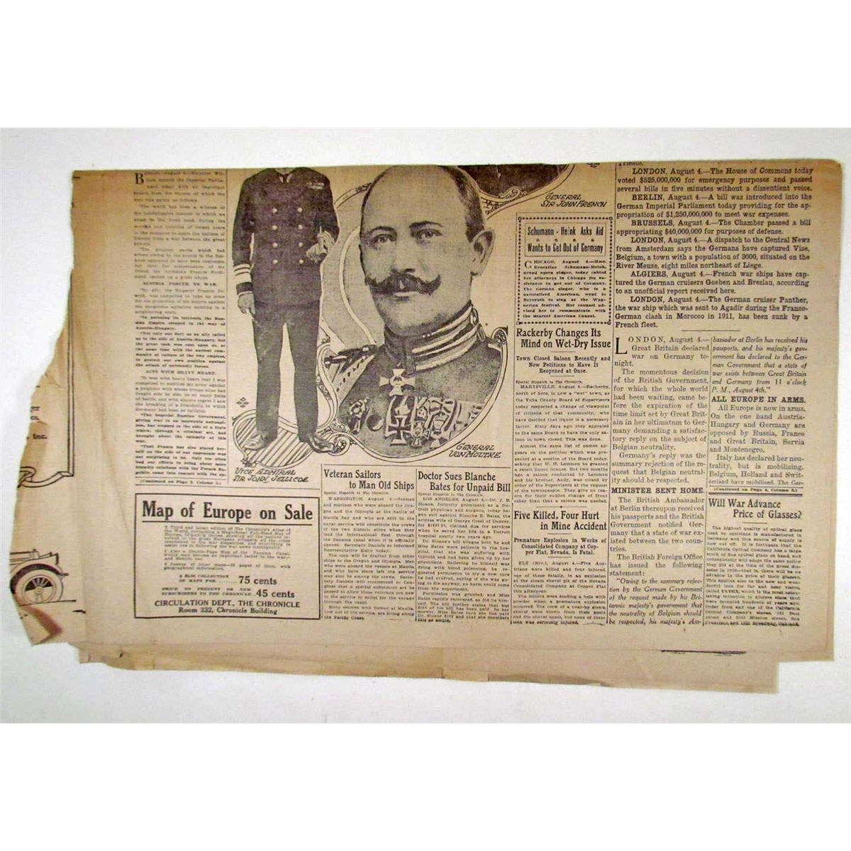 1914 NEWSPAPER "SAN FRANCISCO CHRONICLE " SAN FRANCISCO, CALIFORNIA