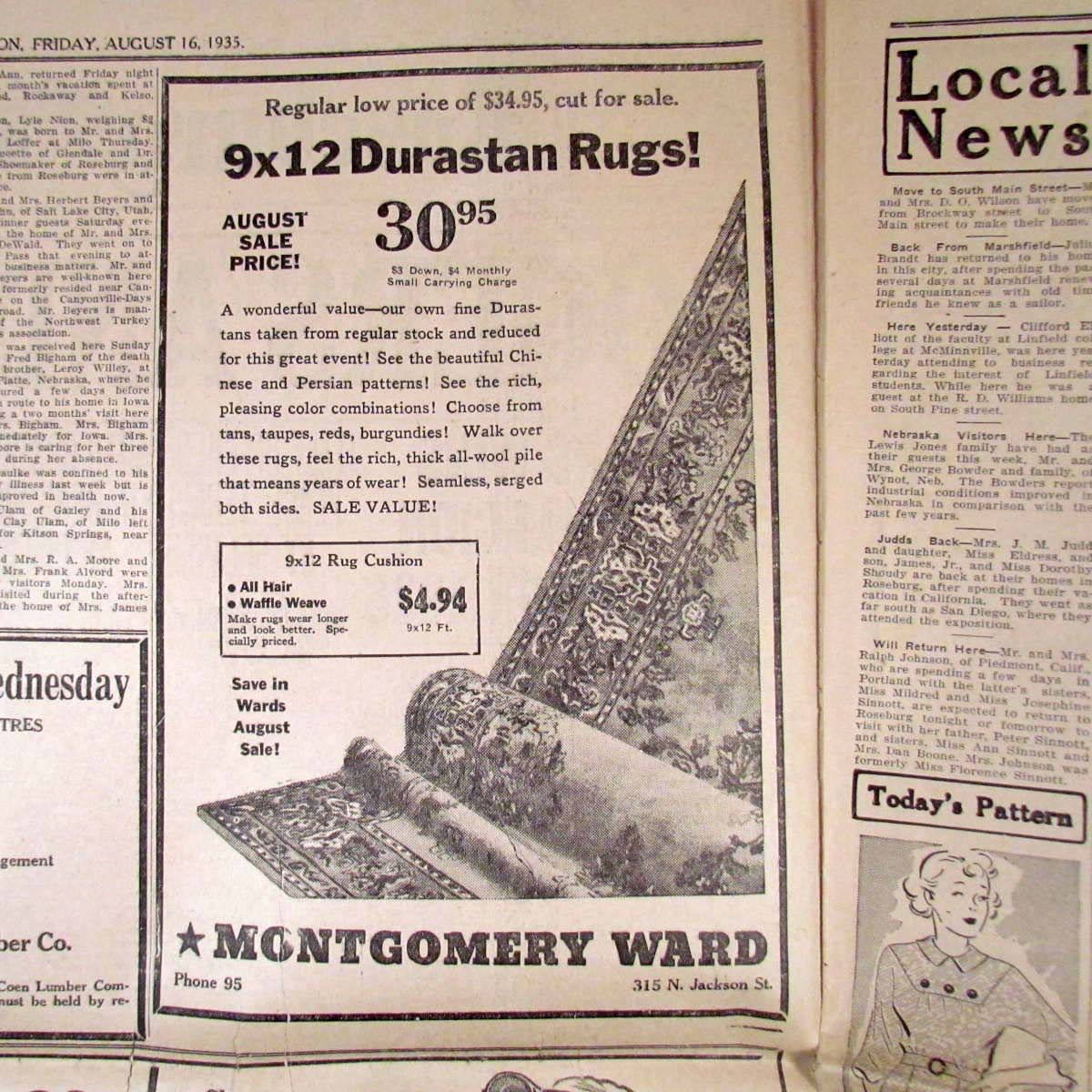 1935 NEWSPAPER "ROSEBURG NEWS-REVIEW" ROSEBURG OREGON