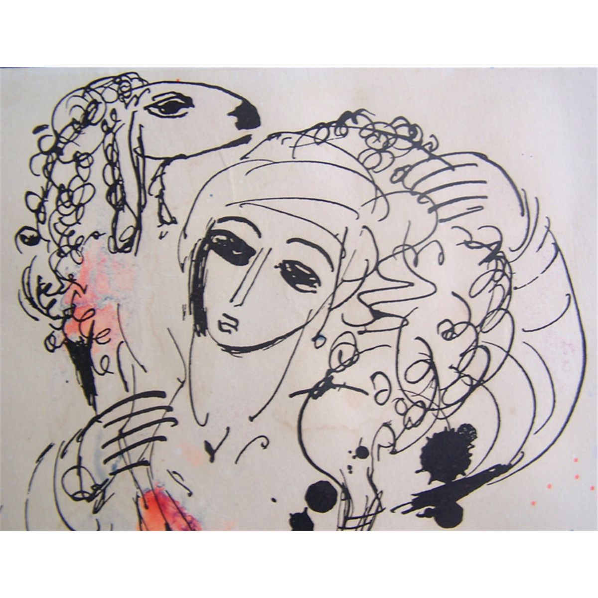 REUVEN RUBIN Hand Colored Print Signed Israeli Art 1960