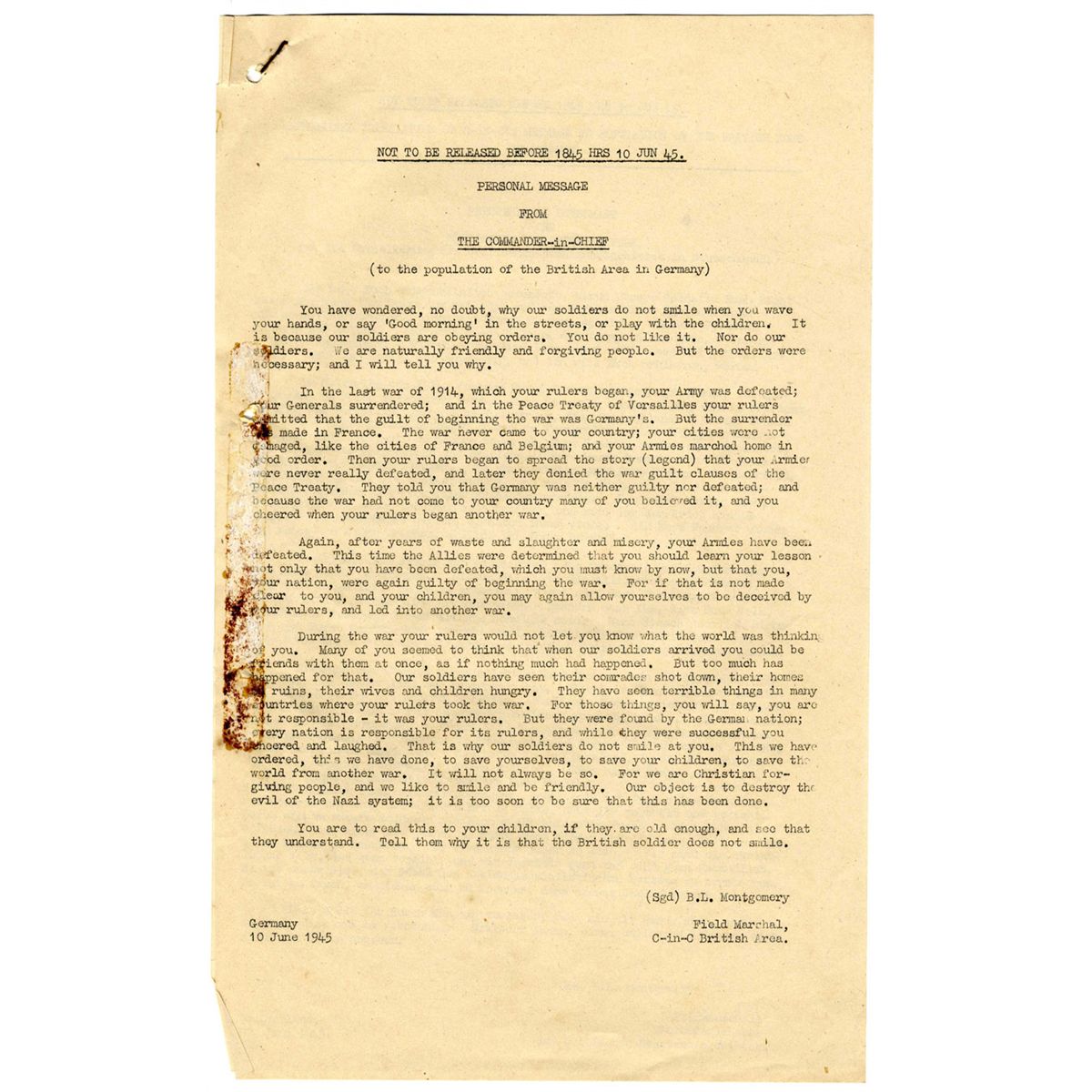 Bernard Montgomery 1945 Memo