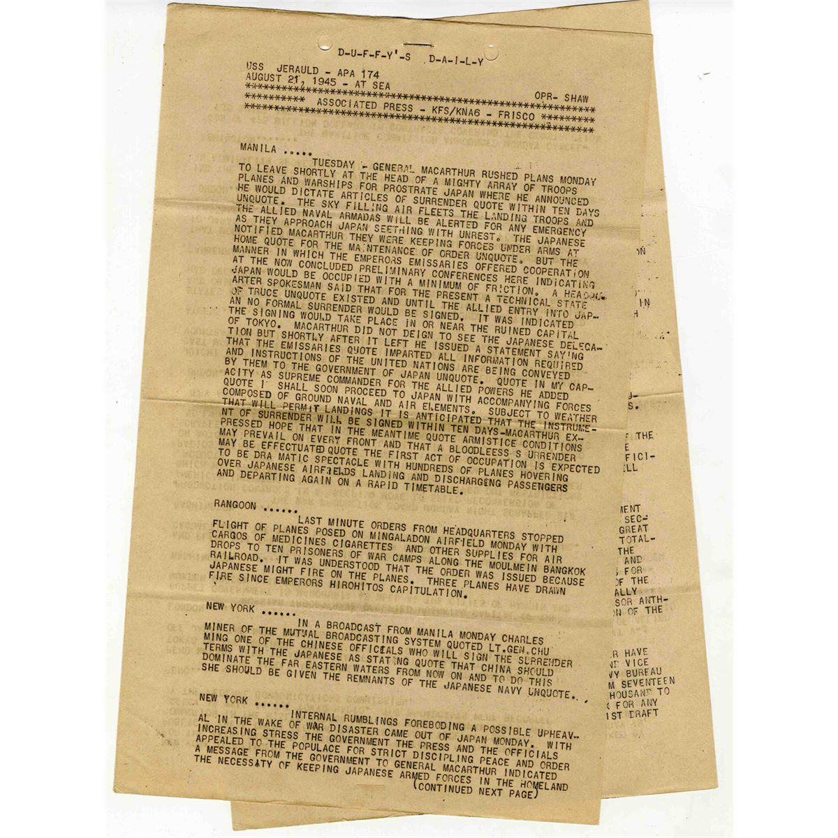 WWII AP Teletype 1945