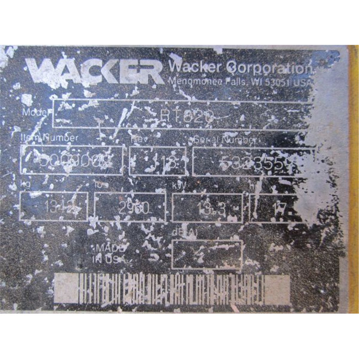 2002 Wacker RT820 Walk-Behind Trench Roller